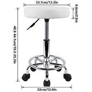 KKTONER PU Leather Round Rolling Stool with Foot Rest Swivel Height Adjustment Spa Drafting Salon Tattoo Work Office Massage Stools Task Chair White Small (White)