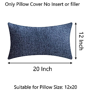 Demetex Lumbar Pillow Cover 12x20 Set of 2 Solid Linen Rectangle Cusion Covers Decorative Throw Pillows for Couch Bed Chair, 12x20 inch, Navy Blue
