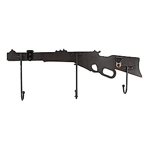 Ebros Gift 14.5" Long Rustic Western Country Hunter Vertical Barreled Shotgun 3-Peg Or Triple Wall Hooks Hanging Decor Hallway Mudroom Entrance Cabin Lodge Organizer for Coats Keys Hats