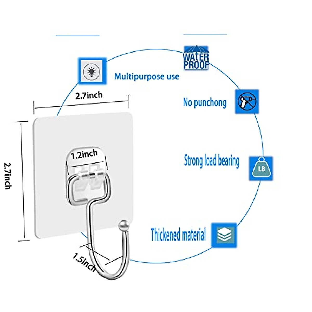 Large Adhesive Hooks For Hanging Heavy Duty(33lbsmax).Self Adhesive No Punching Waterproof And Rustproof No Races Stainless Steel Hook Multiple Uses For Bathroom Bedroom Kitchen And Outdoor. 15pack