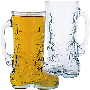 Chefcaptain Beer Boot Glasses, Das Boot Glass Zero-Lead Glass Boot Mugs With Handles And 1 Liter Capacity, Beer Glasses Pack Of 2 Cowboy Boot Cups (Clear, White)