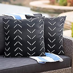 Adabana Pack of 2 Outdoor Waterproof Throw Pillow Covers Decorative Boho Pillow Cover for Patio Garden 18x18 Inches Black