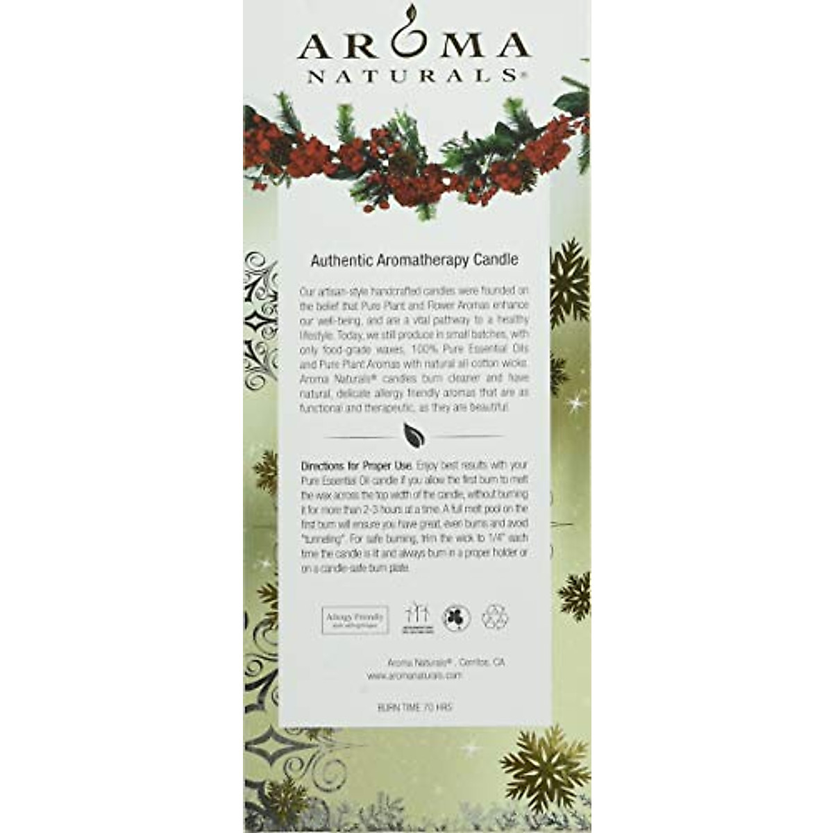 Aroma Naturals Holiday Essential Oil Vanilla & Peppermint Scented Pillar Candle, Cool Wish, 2.75 inch x 5 inch