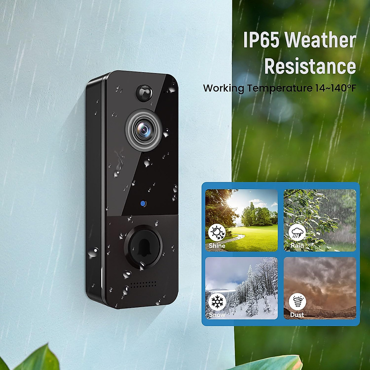 BITEPASS Smart Video Doorbell Camera Wireless with Ring Chime, AI Human Detection, 2-Way Audio, HD Live View, 2.4G WiFi, Night Vision, Cloud Storage, Battery Powered, Indoor Outdoor Surveillance