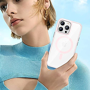 VEGO Case for iPhone 13 Pro Max/iPhone 12 Pro Max Magnetic Case, Clear Hard PC Back Cover + Soft TPU Frame Slim Resist Scratches Protective Bumper Magnet Case for iPhone 13 Pro Max 6.7” - Rose Pink