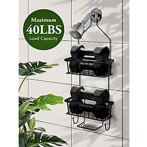 SunnyPoint Bathroom Classic Hanging Over The Shower Head Caddy (28.74" H x 10.83" W x 4.61" D)(Black)