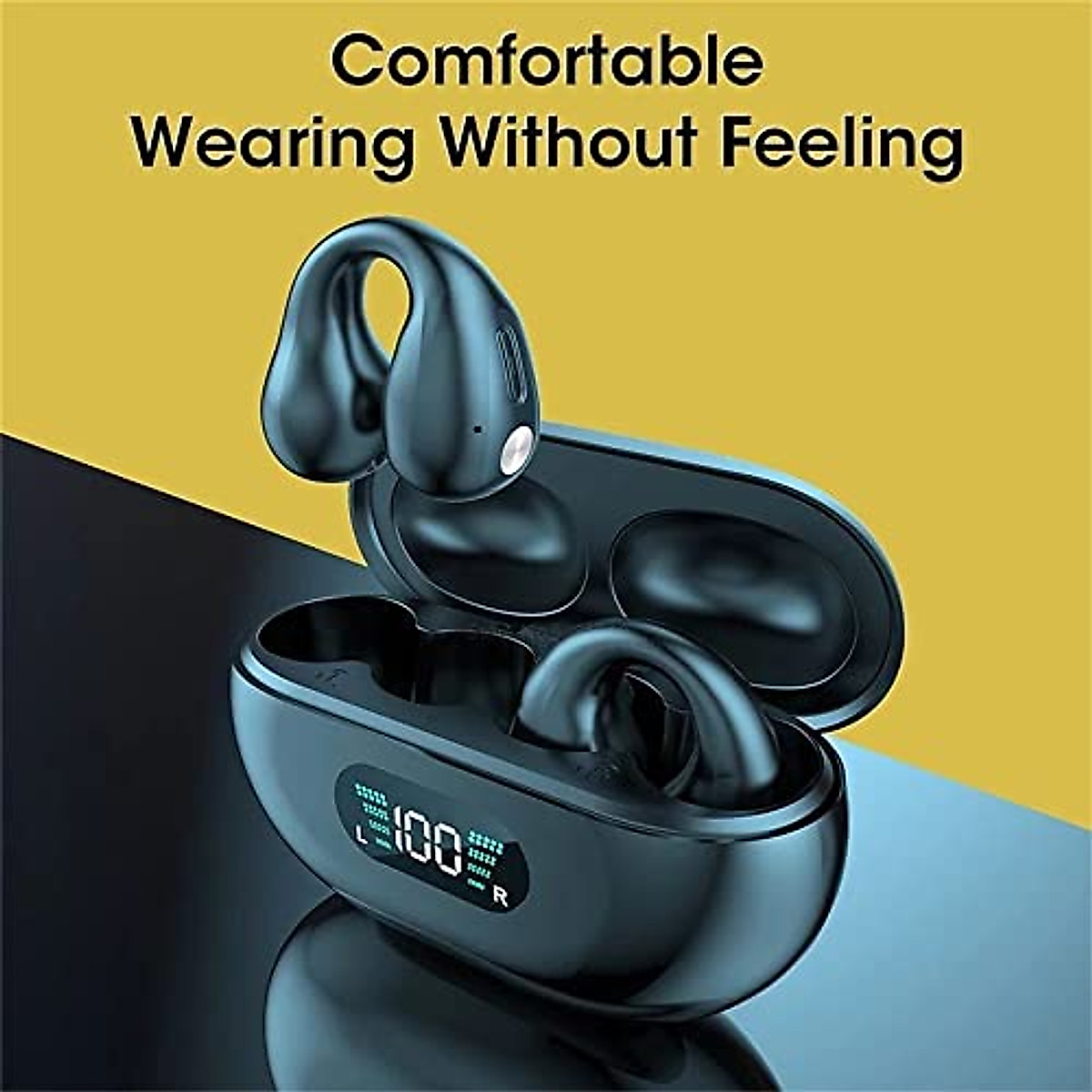 Pousbo Wireless Ear Clip Bone Conduction Headphones Bluetooth, 2023 New Mini Open Ear Headphones Wireless Bluetooth, Waterproof Sport Running Earring Earphone (New Black)