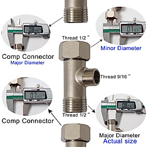 Bidet T Adapter - T Valve Adapter for Bidet (Thread Size 1/2″ x 1/2″ x 9/16″), Brass Coated Nickel, 3 Way Adapter or Tee Connector