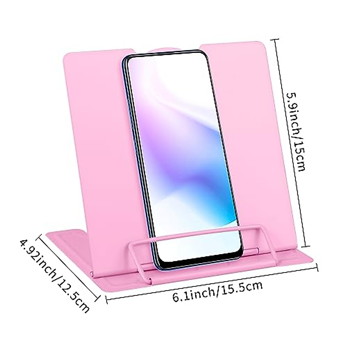 Honagu Mini Book Stand Book Holder Metal Desk Book Stand for Reading Hands Free, Adjustable Cookbook Documents Holder, Portable Bookstand for Music Books, Textbook, Recipe,Tablet, Ipad(Pink)
