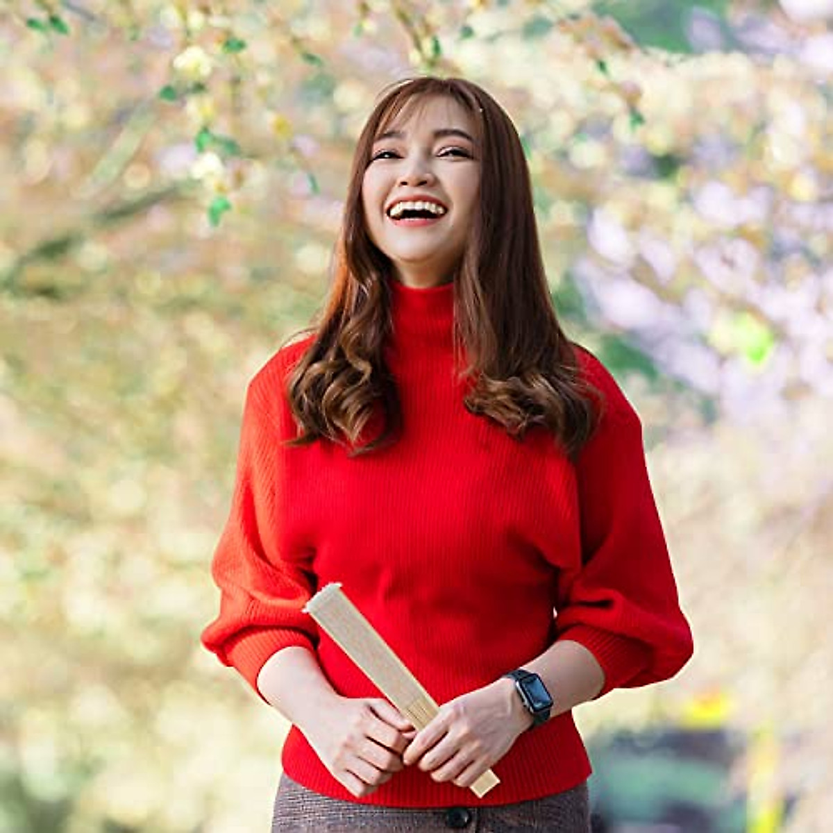 NUOMI Lace Folding Fan Handheld for Women Handmade Bamboo Folded Fans, Decorative Party Favor Gift