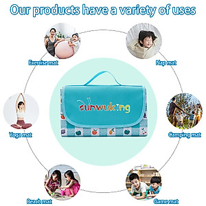 SUNWUKING Foldable Picnic Mat Table Cloth - Portable Place Mat Baby Mat Under Highchair Water Proof Sand Proof Plaid Beach Mat Park Picnic Camping Travel Outdoor Concert Baby Gym Mat 57*70 Inchs