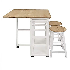 Casual Home Breakfast Cart with Drop-Leaf Table, White