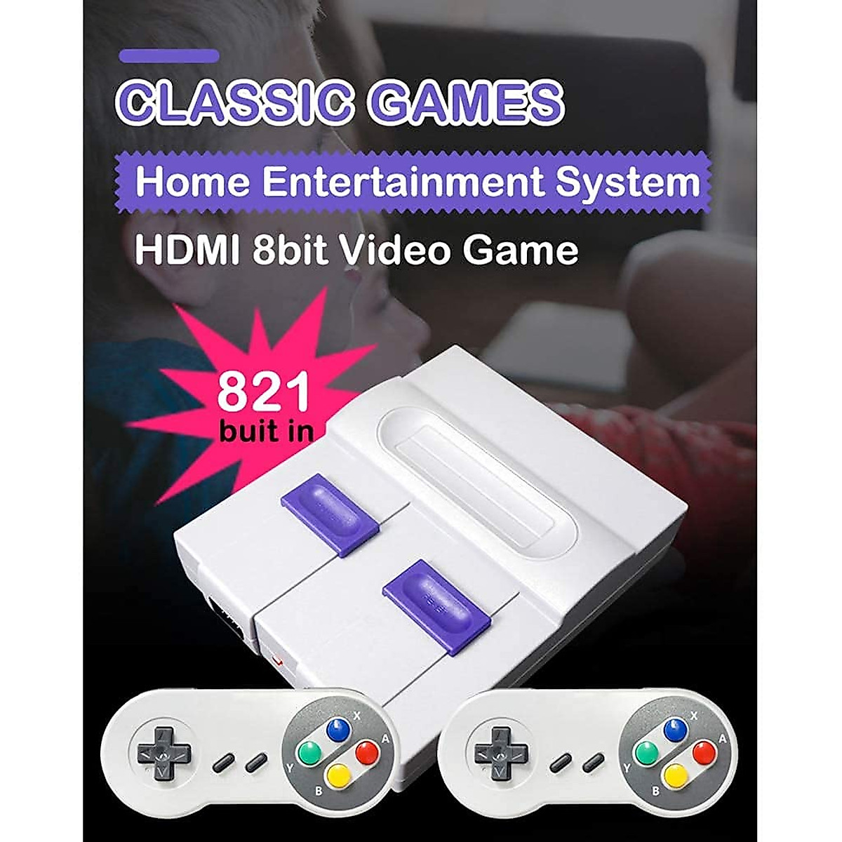 oliv Retro Game Console,Handheld Video Game Console Classic Built-in 821 Games with Controllers, Super Mini TV Classic Video Gaming Console HD Output Plug&Play Player for Kid, Adult Gift