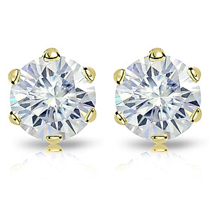 Diamond Wish 1 1/2 Carat Moissanite Round Stud Earrings for Women in 14k Yellow Gold (J-K, TGW, 6 mm) 6-Prong Set Screw Back