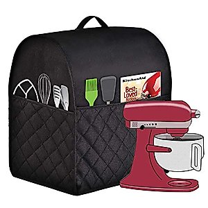 Stand Mixer Dust-proof Cover for KitchenAid Mixer，Multi Pockets for Various Kitchen Appliance Accessories，Water-resistant，Easy Cleaning (Black, Fit for Bowl Lift 5-8 Quart)