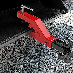 RbhAuto Red Tractor Clamp on Trailer Hitch 2" Ball Mount Receiver, New Upgrade Forklift Bucket Trailer Hitch Attachment, Adapter Compatible with Kubota Deere Bobcat Front Bucket Accessories