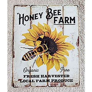 Eeypy Bee Sunflower with Honey Bee Rustic Bee Farmhouse Style Wall Poster Wall Decor Poster Metal Tin Sign Iron Painting Home Family Lovers Gift Metal Signs Bedroom Retro Parlor Yard Wall Decor 8x12