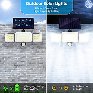 Adiding Solar Outdoor Lights, 3 Heads 3500LM LED Flood Light with 16.4 Ft Cable, 4 Modes Motion Sensor Solar Lights for Outside with Remote, Solar Powered Security Lights for Patio,Yard,Garage, 2 Pack