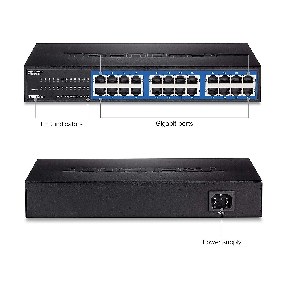 TRENDnet 24-Port Gigabit GREENnet Desktop Switch (TEG-S24DG) and Rack Mount Kit for TEG-S16Dg/TEG-S24Dg (ETH-11MK)