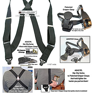 Hold-Up Hip-clip Style Suspenders for Men 1 1/2" Wide (Black/Plastic Clip)