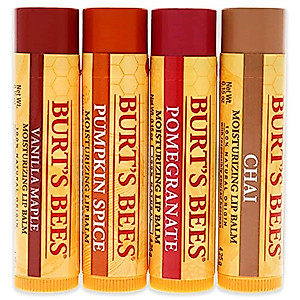 Burts Bees 100% Natural Moisturizing Lip Balm, Winter Variety Pack, Chai Tea, Pumpkin Spice, Vanilla Maple, Pomegranate, 4 Tubes of Lip Balm, 0.15 Ounce (Pack of 4)