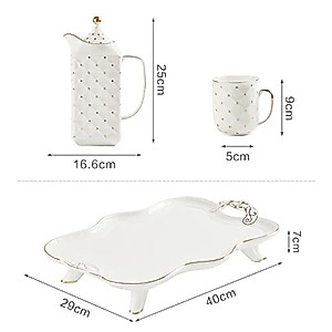LDCHNH 8 Pieces of White Porcelain Coffee Tea Set with Gold Dots Ceramic Teapot Storage Tray Kitchen Tableware Home Decoration (Color : D, Size