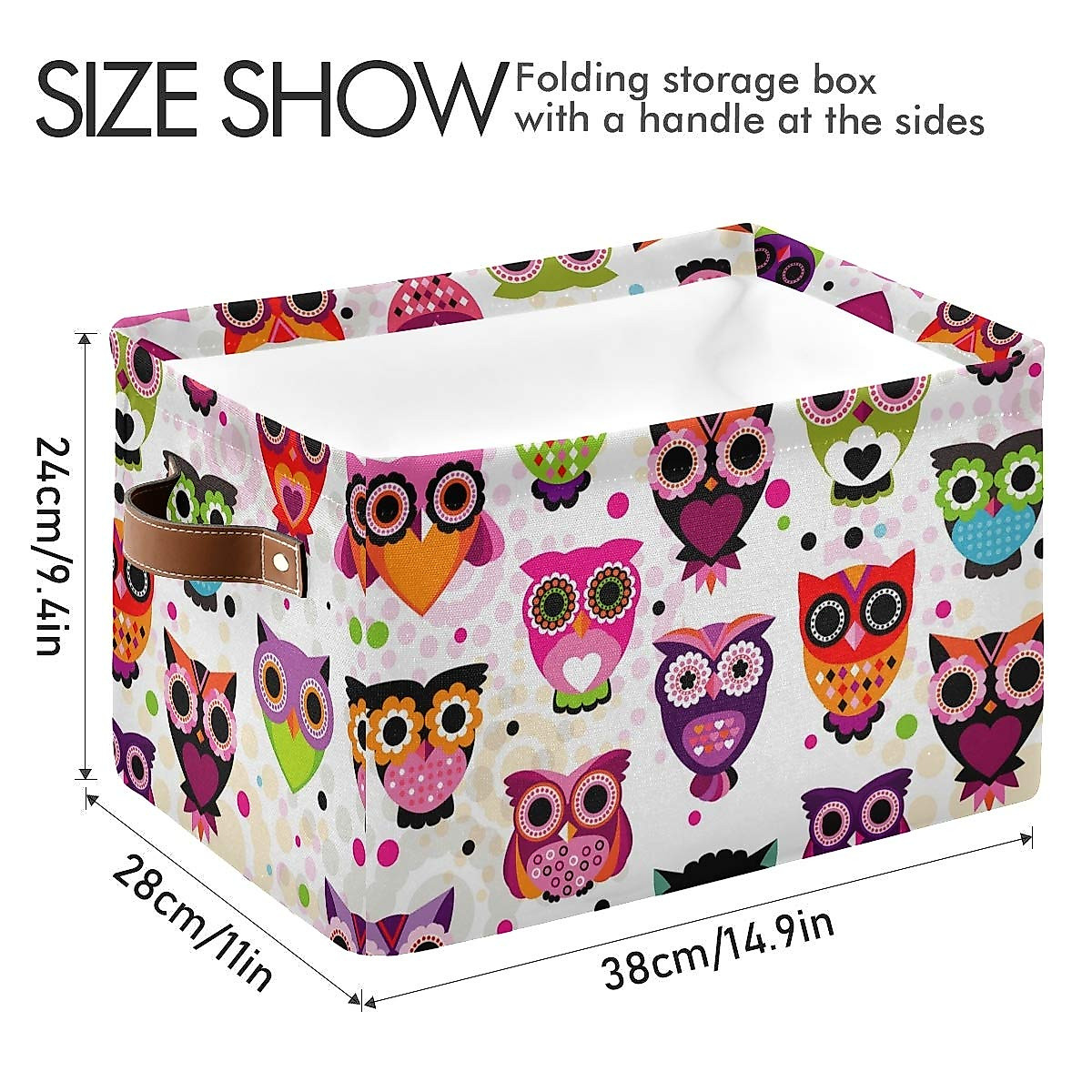 Rectangular Storage Bin Cute Owl Basket with Handles - Organizer Bin for Toys, Books, Laundry Basket for Kids/Pets, Playroom