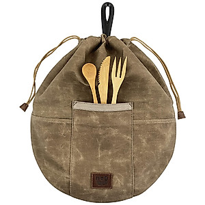 Hide & Drink, Rustic Bag for 12 Inch Frying Pan, Case for Skillet Without Nonstick Coating, Waxed Canvas, Handmade, Fatigue