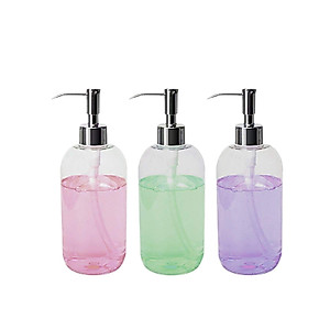 Clear Soap Dispenser with Rust Proof Pump, (3 Pack, 16 Oz) Plastic Hand Soap Bottles for Bathroom & Kitchen, Refillable for Liquid Dish Soaps, Hand Soaps & Lotion