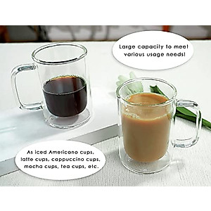 Aquach Double Wall Glass Coffee Mug 12 oz, Large Clear Glass Cup with Handle Set of 2, Insulated Tea Mugs, Water Cups, Juice Cups, Milk Cups