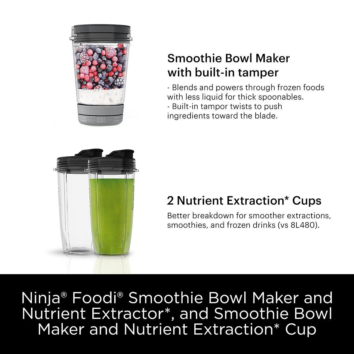 Ninja SS101 Foodi Smoothie Maker & Nutrient Extractor* 1200 WP, 6 Functions Smoothies, Extractions*, Spreads, smartTORQUE, 14-oz. Smoothie Maker, (2) To-Go Cups & Lids, Silver