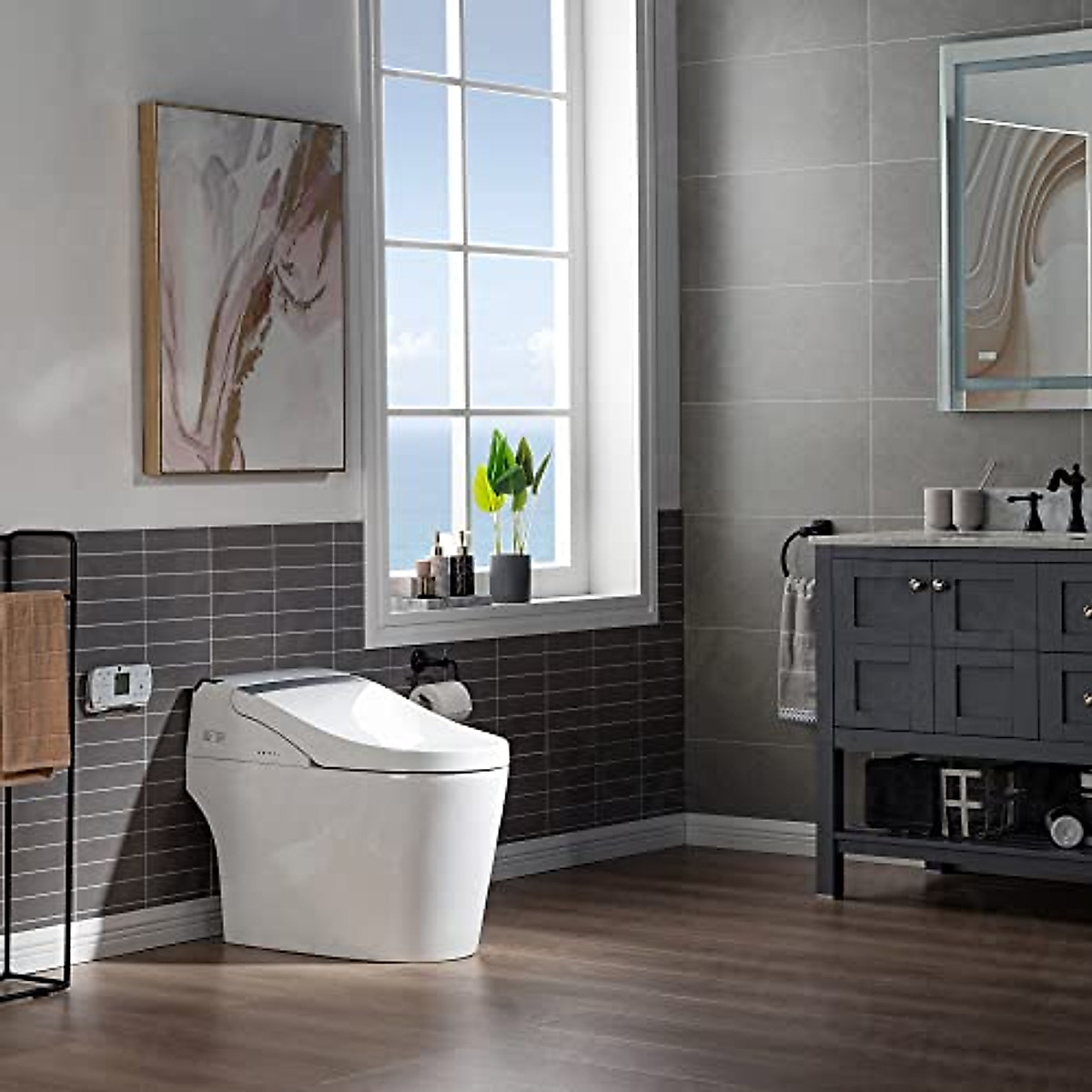 WOODBRIDGE B0960S Auto Flush, Auto Open & Auto Close, 1.28 GPF Single Flush Toilet with Intelligent Smart Bidet Seat and Wireless Remote Control, Chair Height