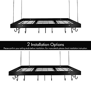 KES Ceiling Pot Rack 30 Inches, Hanging Pots and Pans Organizer Rack for Ceiling with 15 Hooks, Matt Black Kitchen Pot Hanger Rack, KUR219S75-BK