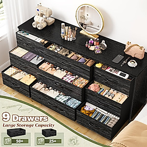 EnHomee Dresser TV Stand with 9 Drawers for 60'' TV Stand for Bedroom Long Dresser for Bedroom Wide Dressers & Chests of Drawers, Sturdy Metal Frame & Wood Top, Living Room, Closet, Charcoal Black