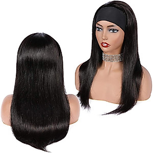 Headband Wig Straight Hair 100% Virgin Human Hair Wig for Black Women Glueless None Lace Front Wig Straight Machine Made Wig 150% Density Natural Color 14 Inch.