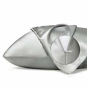 Bedsure Satin Pillowcase for Hair and Skin - Grey Zipper King Size Pillow Cases Set of 2, Similar to Silk Pillow Cases, Silky & Soft, Gifts for Women Men, 20x36 Inches