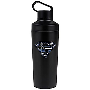 Superman OFFICIAL Superman Thin Blue Line Flag Shield Logo Pattern 18 oz Insulated Water Bottle, Leak Resistant, Vacuum Insulated Stainless Steel with 2-in-1 Loop Cap