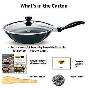 FUTURA NDL20G Non-Stick Deep-Fry Pan(Kadhai) 2.0 Litre with Glass Lid and Flat Bottom, 10.23 IN, Gray