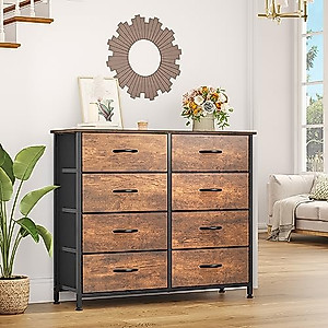 YITAHOME 8 Drawers Fabric Dresser, Furniture Storage Tower Cabinet, Organizer for Bedroom, Living Room, Hallway, Closet, Sturdy Steel Frame, Wooden Top, Easy-to-Pull Fabric Bins