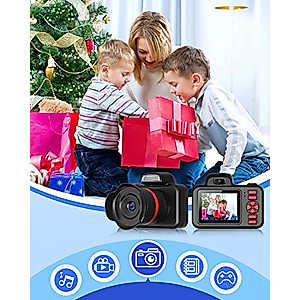 GREENKINDER Upgrade Kids Camera Christmas Birthday Gifts for Boys Girls Age 3-12, Children Digital Video Cameras with Flash, 2 Inch Screen Selfie Camcorder HD 1080P Video 32GB Black