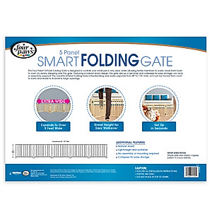 Four Paws Smart Folding Free Standing 5-Panel Wood Dog Gate, 48"-110" W by 17" H