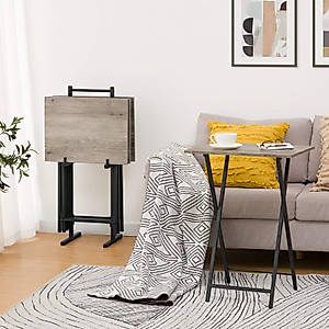 HOOBRO Folding TV Tray Tables, Set of 4 TV Trays with Storage Rack, Industrial Side Table for Eating at Couch, Foldable Snack Table for Small Space, Easy Assembly, Greige and Black BG50BZ01