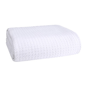 BELIZZI HOME 100% Cotton Bed Blanket, Breathable, King Size, Cotton Thermal Blankets, Perfect for Layering Any Bed for All Season, White