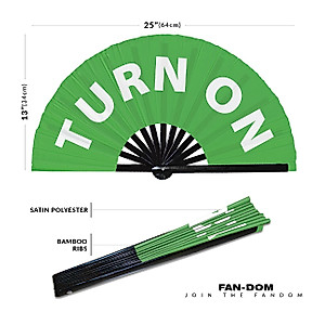 Turn On hand fan foldable bamboo circuit hand fan funny gag slang words expressions statement gifts Festival accessories Rave handheld Circuit event fan Clack fans (Green)