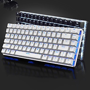 Lomiluskr AK33 Wired Mechanical Keyboard, 82-Keys Compact Mechanical Gaming Keyboard with Anti-ghosting Keys, Small and Portable (Blue Switch/Blue Backlight, White)