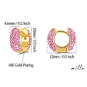 MILLA Neon Colorful Hoop Earrings - Sparkly Red Hoop Earrings, Cute Pink Hoop Earrings, Tiny Purple Earrings for Women, Royal Blue Earrings for Women & More (October - Pink)