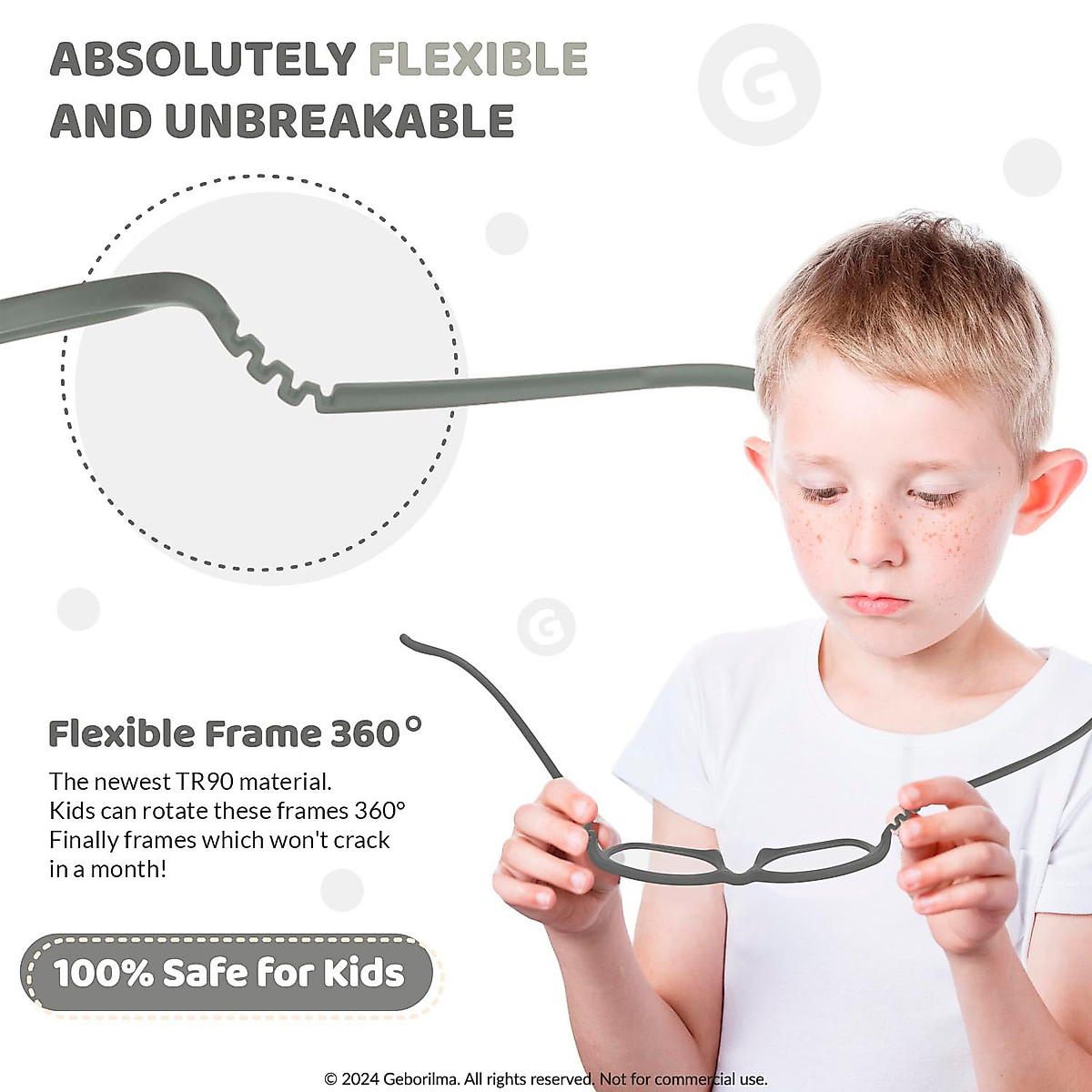 Toddler Flexible Frame Glasses - 1-3 Years Unbreakable Eyeglasses for Kids - Kids Flexible Glasses - Rbg Glasses for Kids Prescription Glasses Flexible - Toddler Eyeglass Frames 44-15-120 Grey