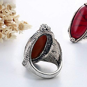 LadayPoa Charming 925 Sterling Silver Cubic Zirconia Ring with Red Synthetic-Turquoise Stone Size 9