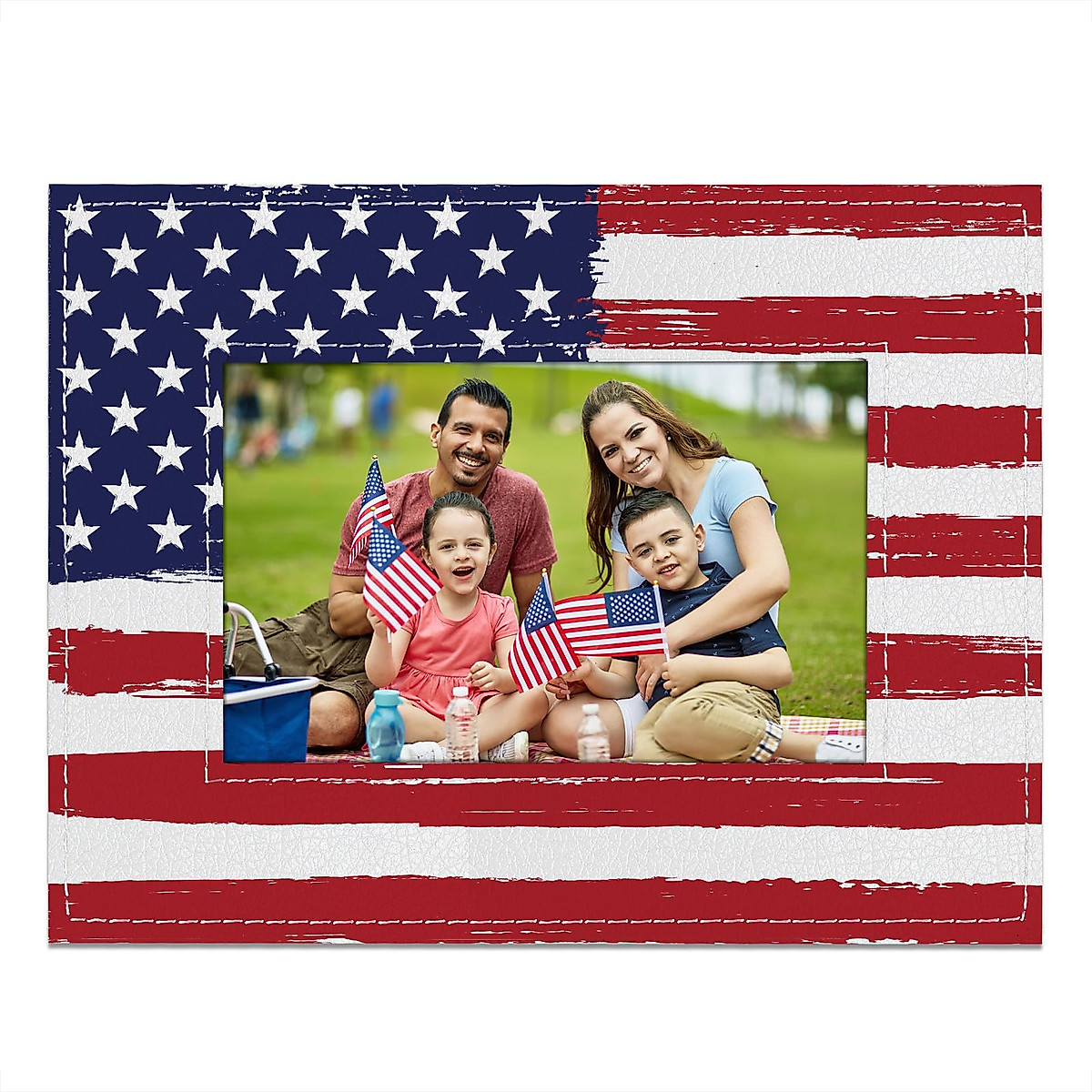 PETCEE American Flag Picture Frame Independence Day Wooden Photo Frame 4th of July Picture Frame Veterans Day Gift American Star Patriotic Desktop Decoration Christmas Memories Day Gift Supplies