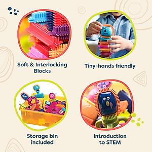 B. toys- Bristle Block Spinaroos - Creative Building Block Playset- 75 pcs- The Official Bristle Blocks - Toy Building Blocks for Toddlers